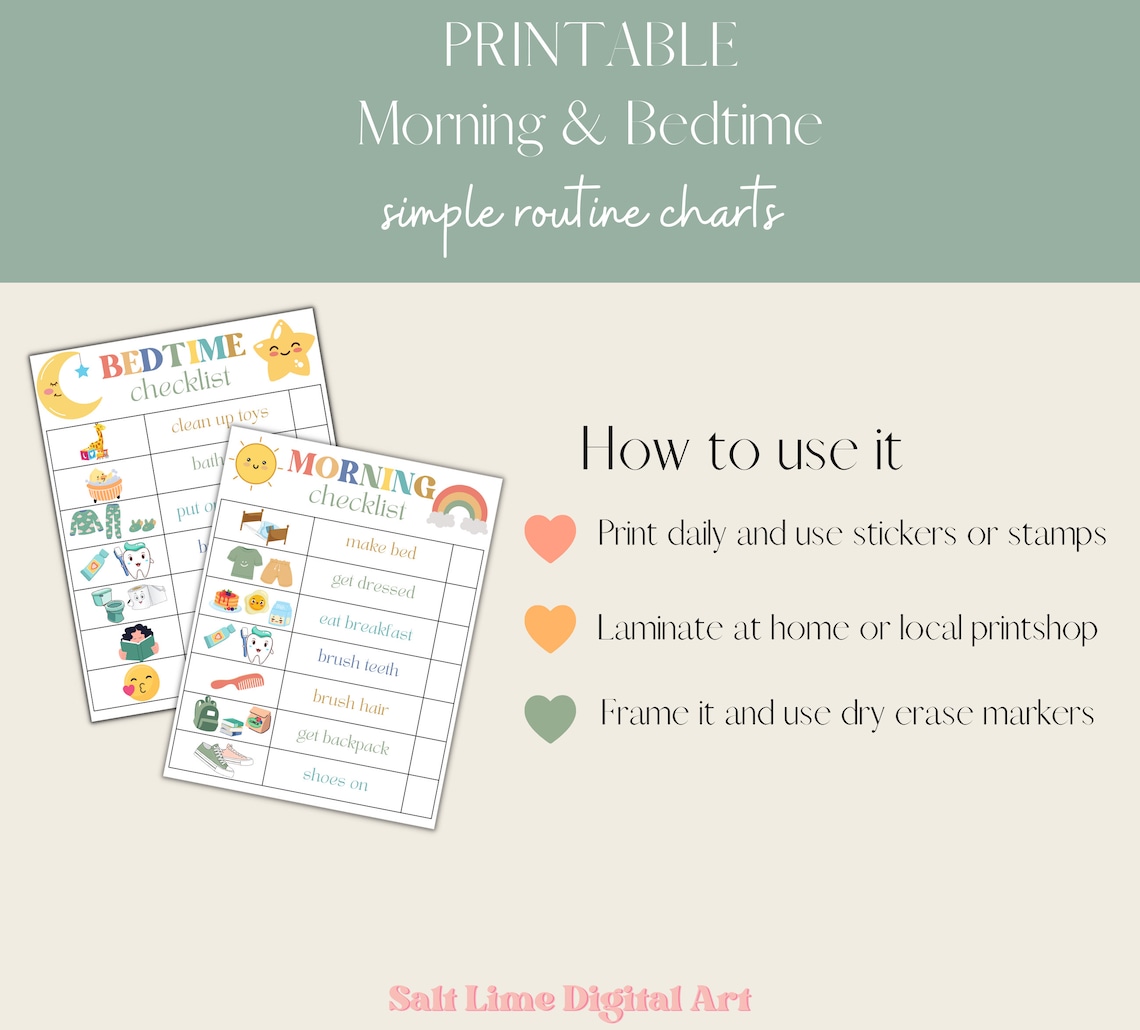Bedtime Routine for Kids Morning Routine Checklist Printable - Etsy