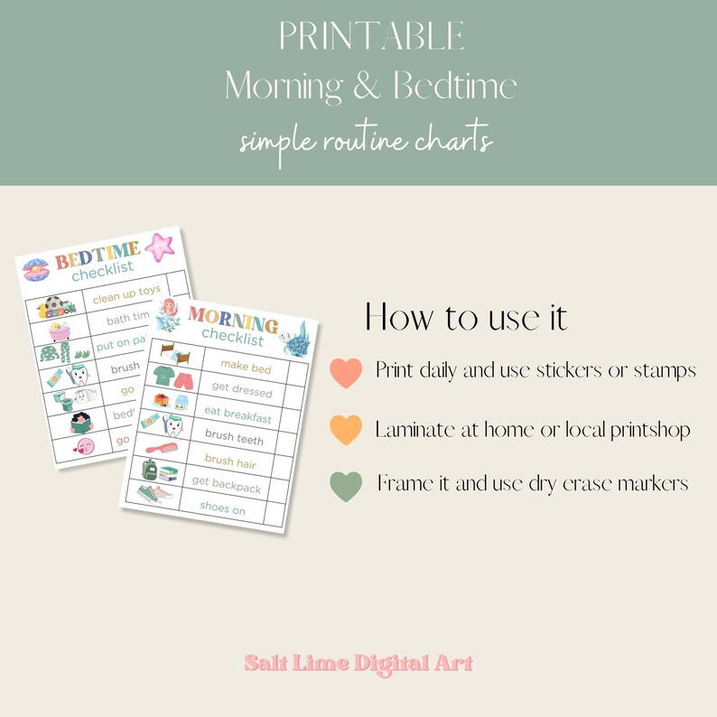 Mermaid Theme Routine Chart, Morning & Bedtime Checklist (digital ...