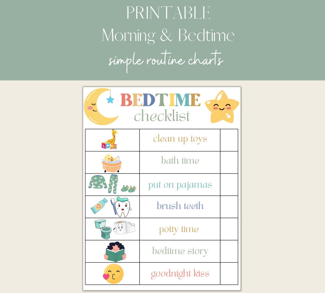 Bedtime Routine for Kids Morning Routine Checklist Printable - Etsy