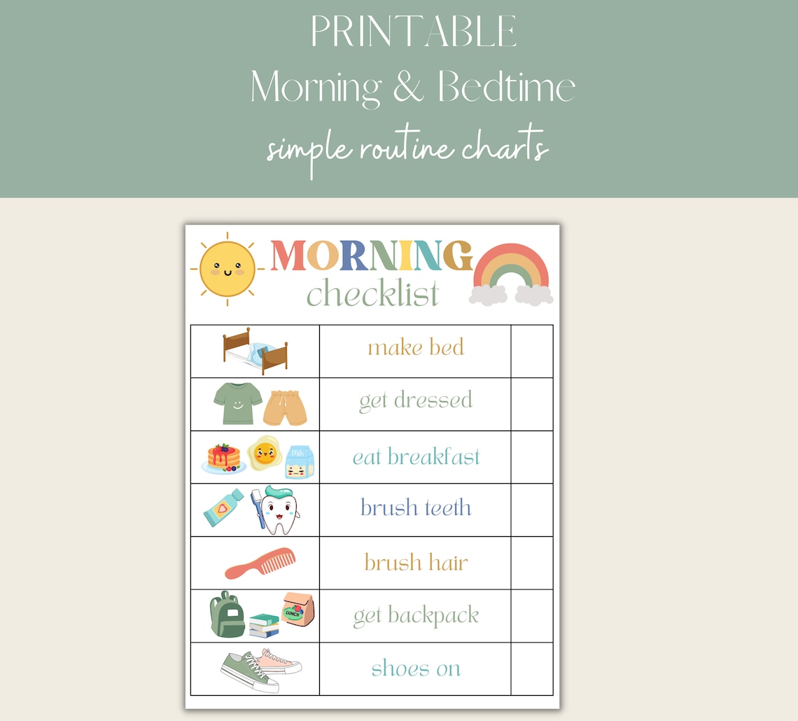 Bedtime Routine for Kids, Morning Routine Checklist, Printable ...