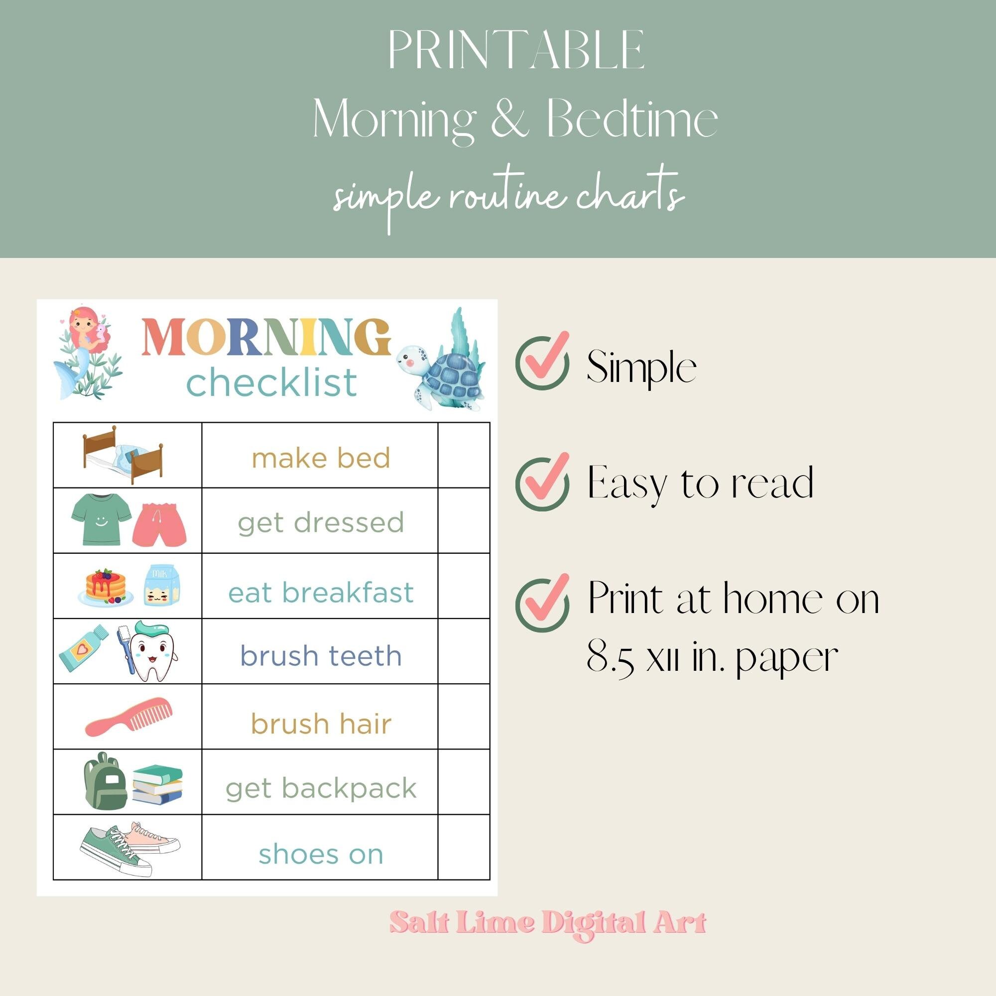 Mermaid Theme Routine Chart, Morning & Bedtime Checklist (digital ...