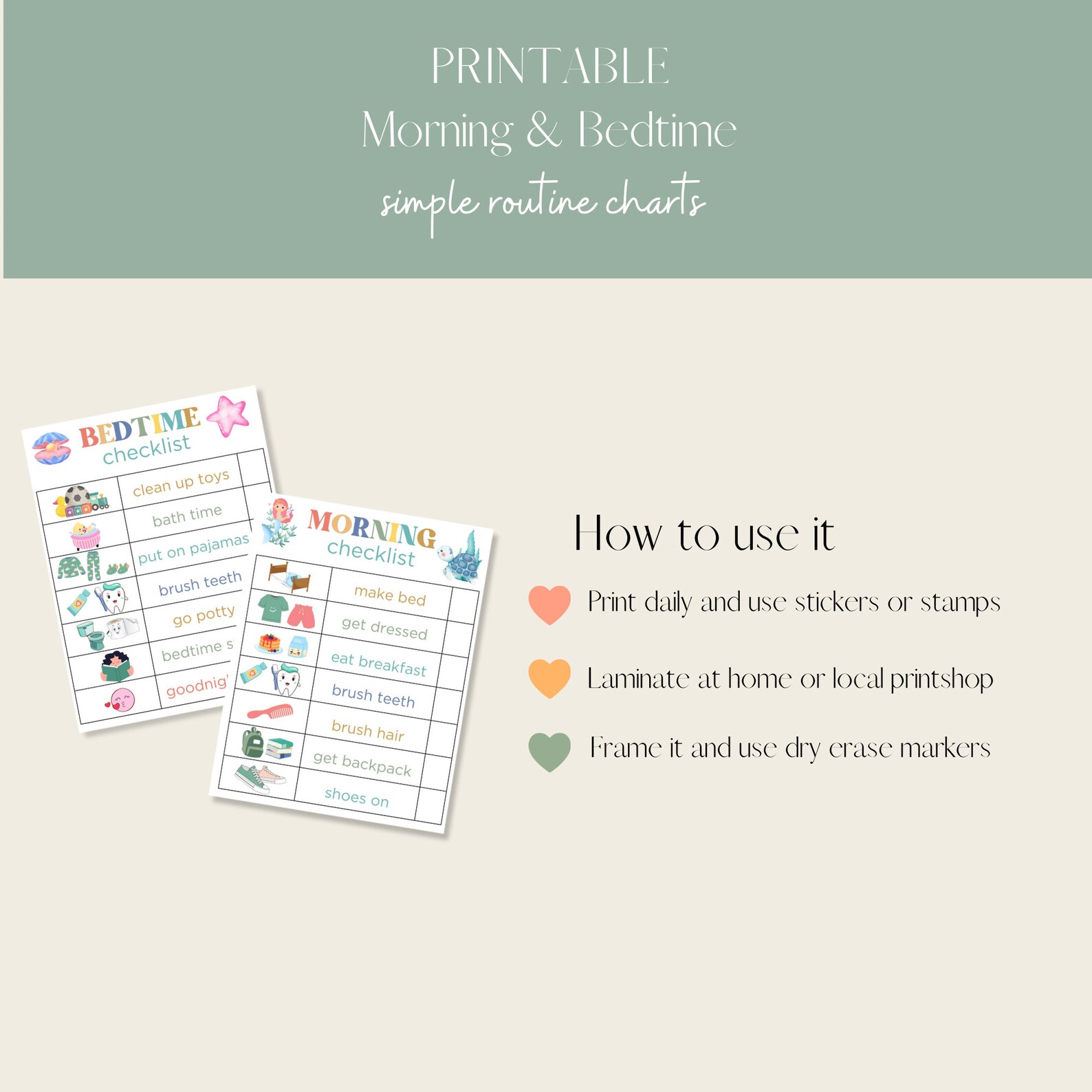 Mermaid Theme Bedtime Routine for Kids, Morning Routine Checklist ...