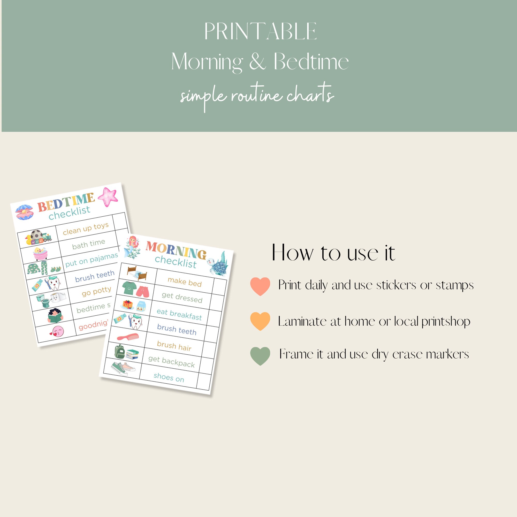 Mermaid Theme Bedtime Routine for Kids, Morning Routine Checklist ...