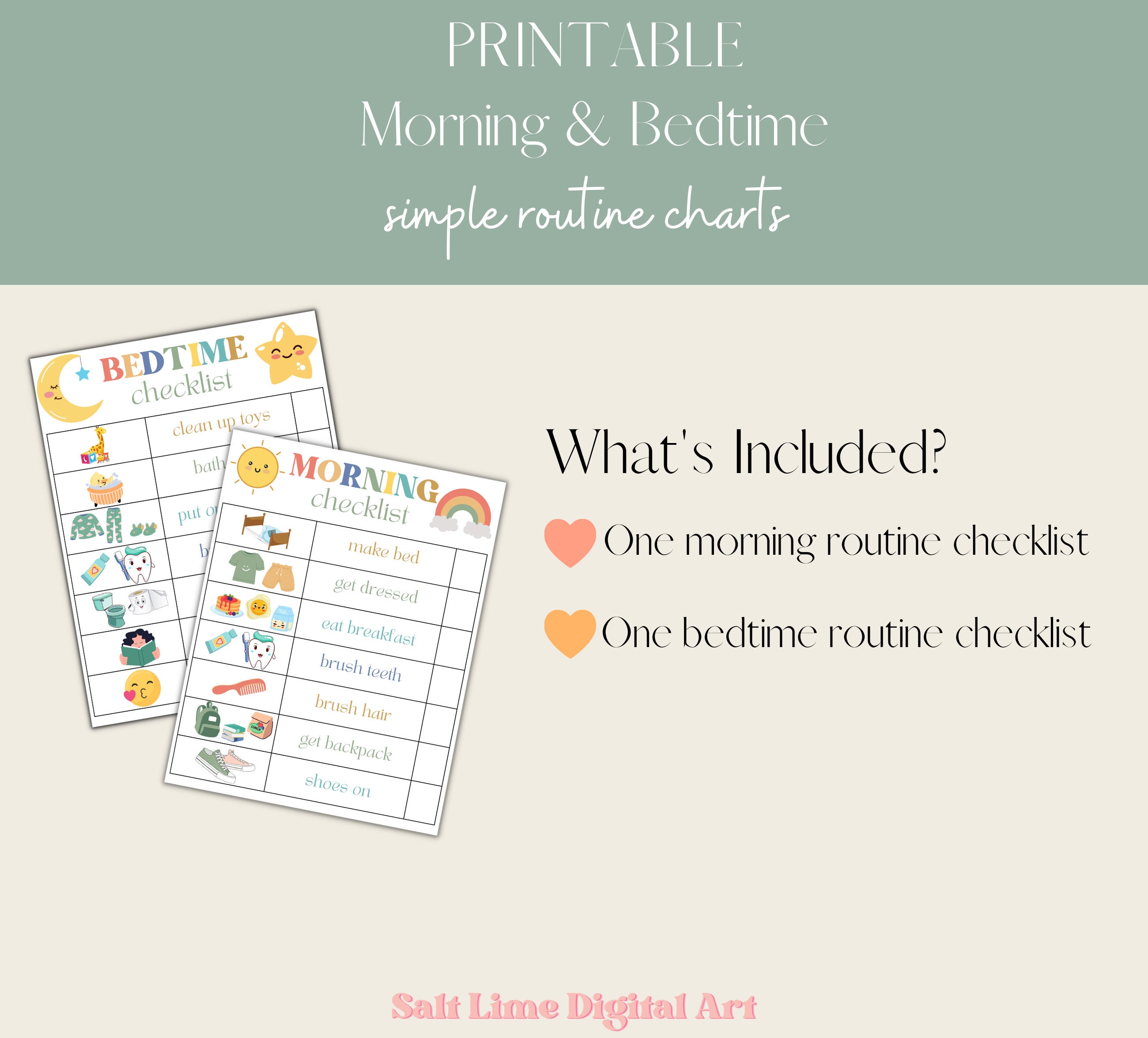 Bedtime Routine for Kids Morning Routine Checklist Printable - Etsy