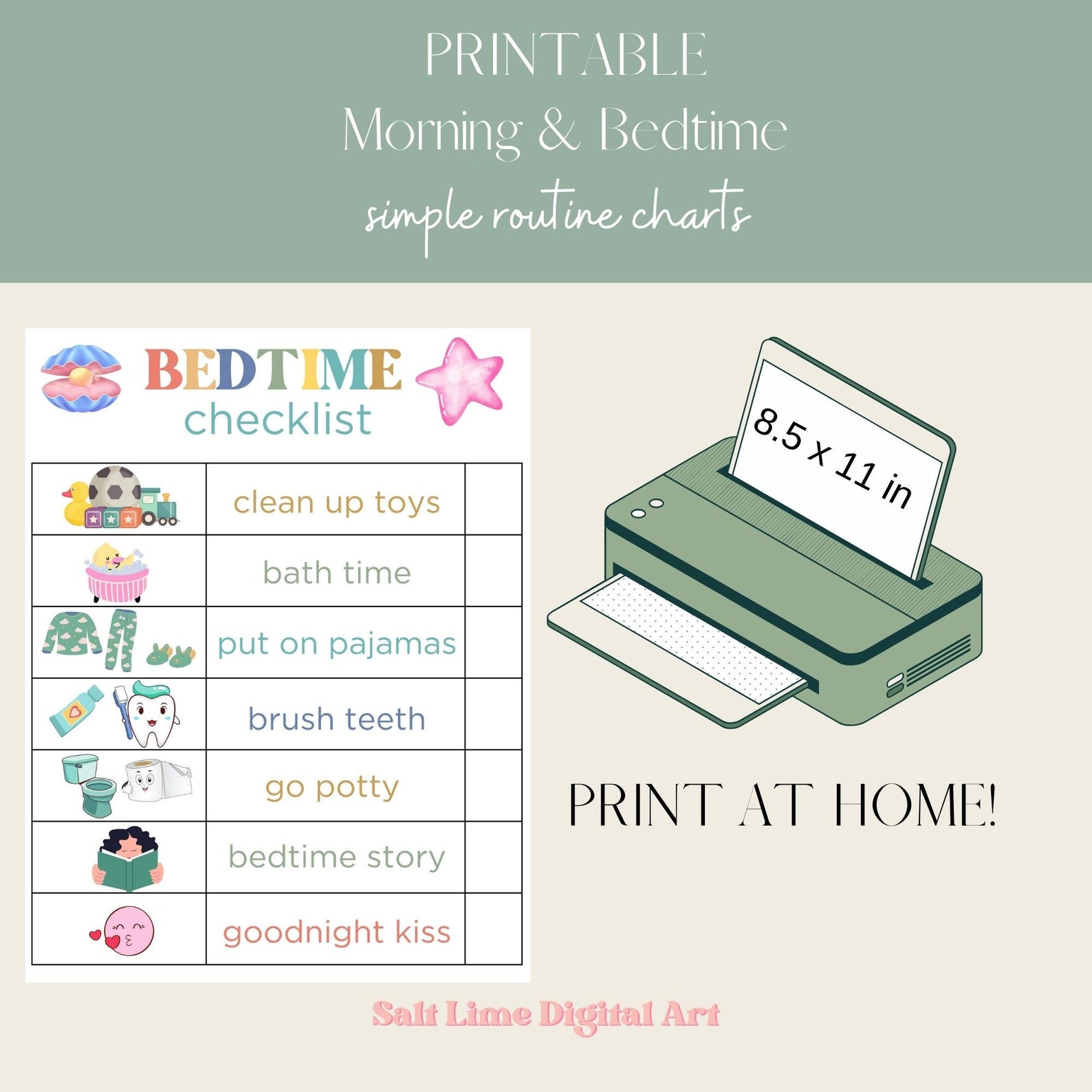 Mermaid Theme Routine Chart, Morning & Bedtime Checklist (digital ...