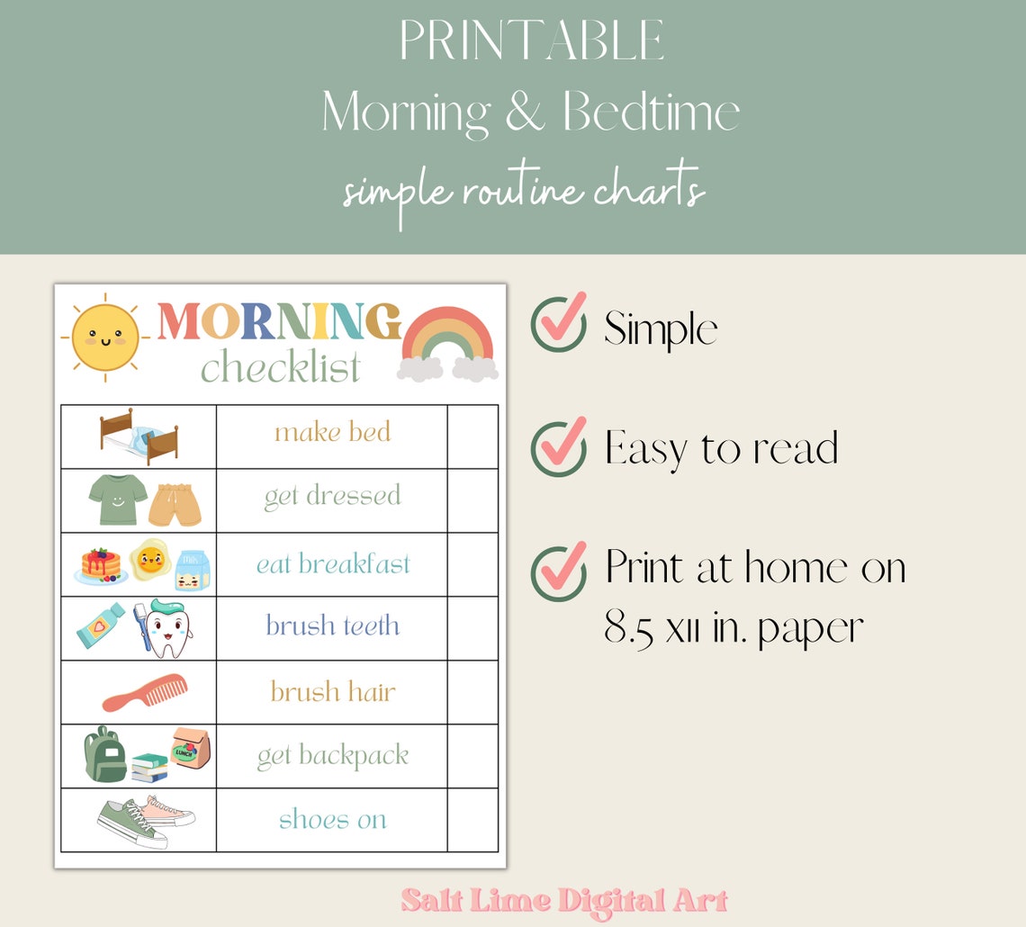 Bedtime Routine for Kids, Morning Routine Checklist, Printable ...