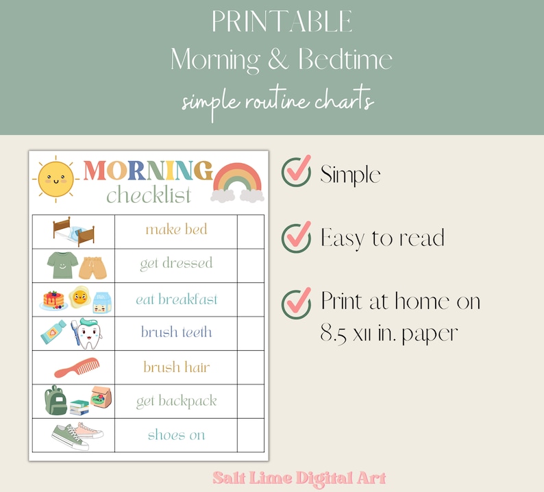 Bedtime Routine for Kids, Morning Routine Checklist, Printable ...