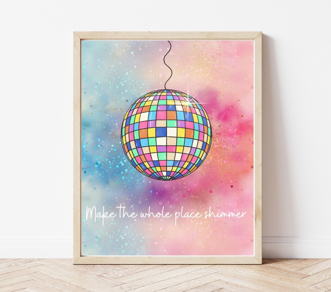 Retro Pink Disco Ball Colorful Poster Wall Print Digital Print - Etsy