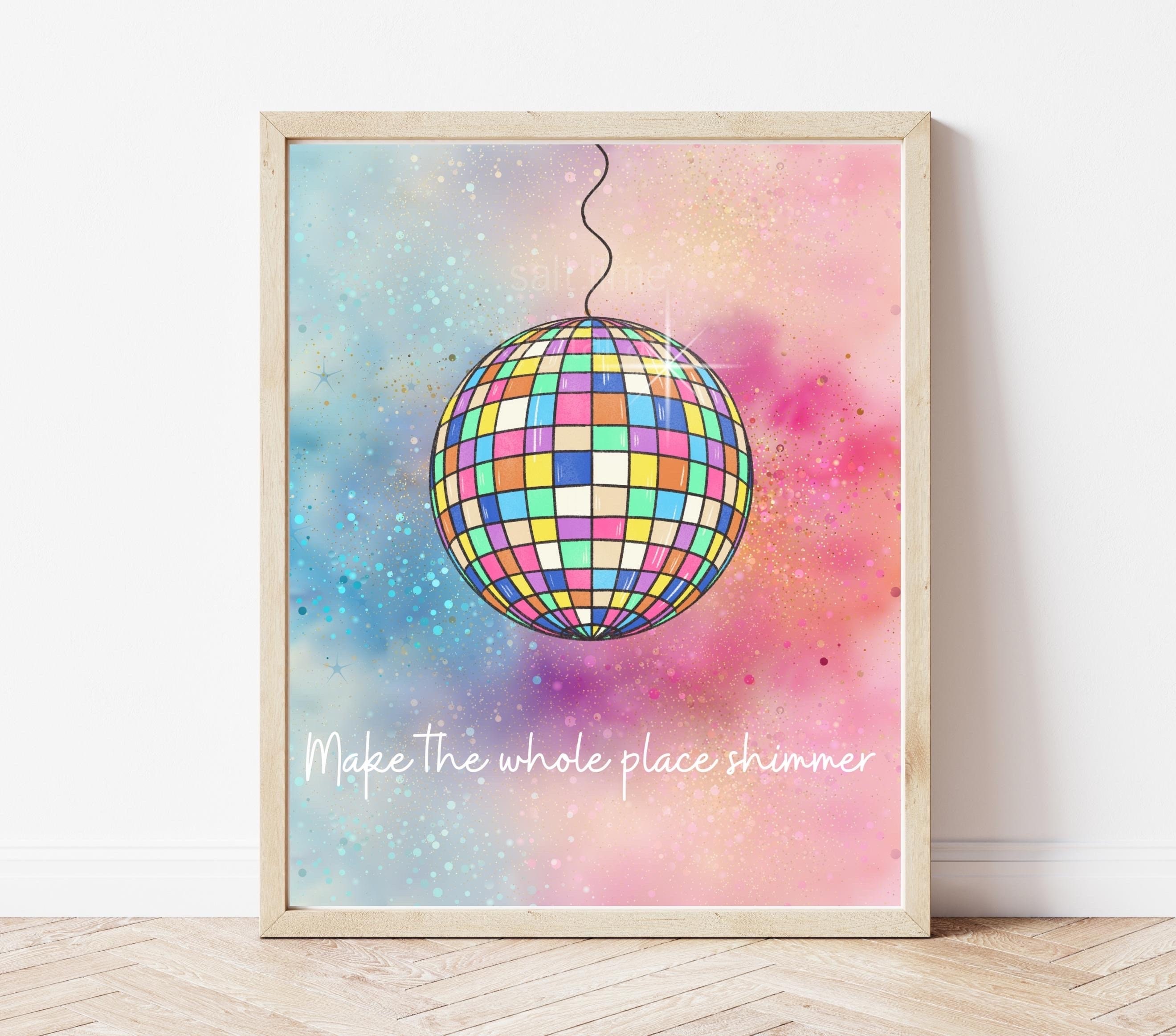 Retro Pink Disco Ball Colorful Poster Wall Print Digital Print - Etsy