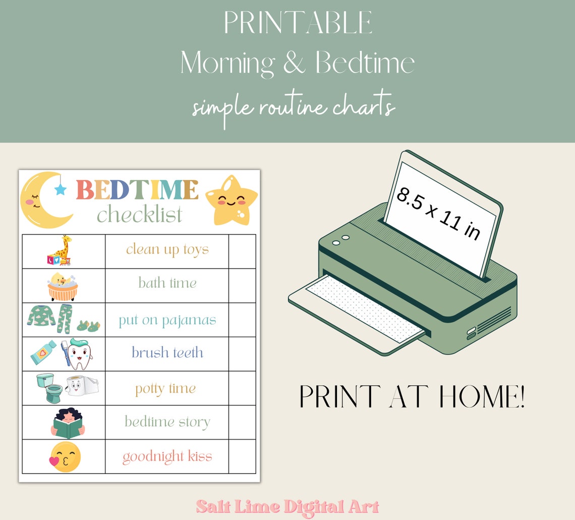 Bedtime Routine for Kids Morning Routine Checklist Printable - Etsy