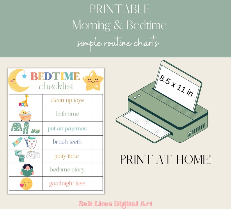 Bedtime Routine for Kids Morning Routine Checklist Printable ...