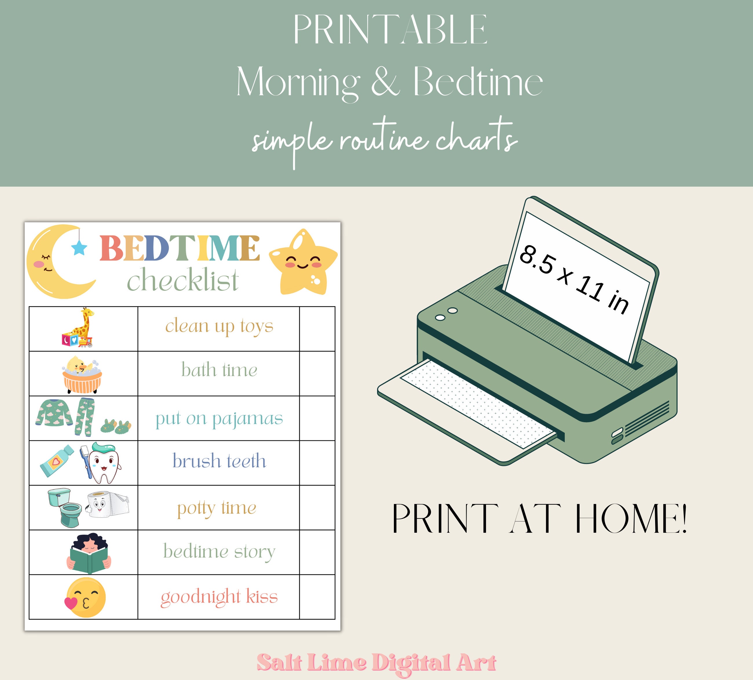 Bedtime Routine for Kids, Morning Routine Checklist, Printable ...