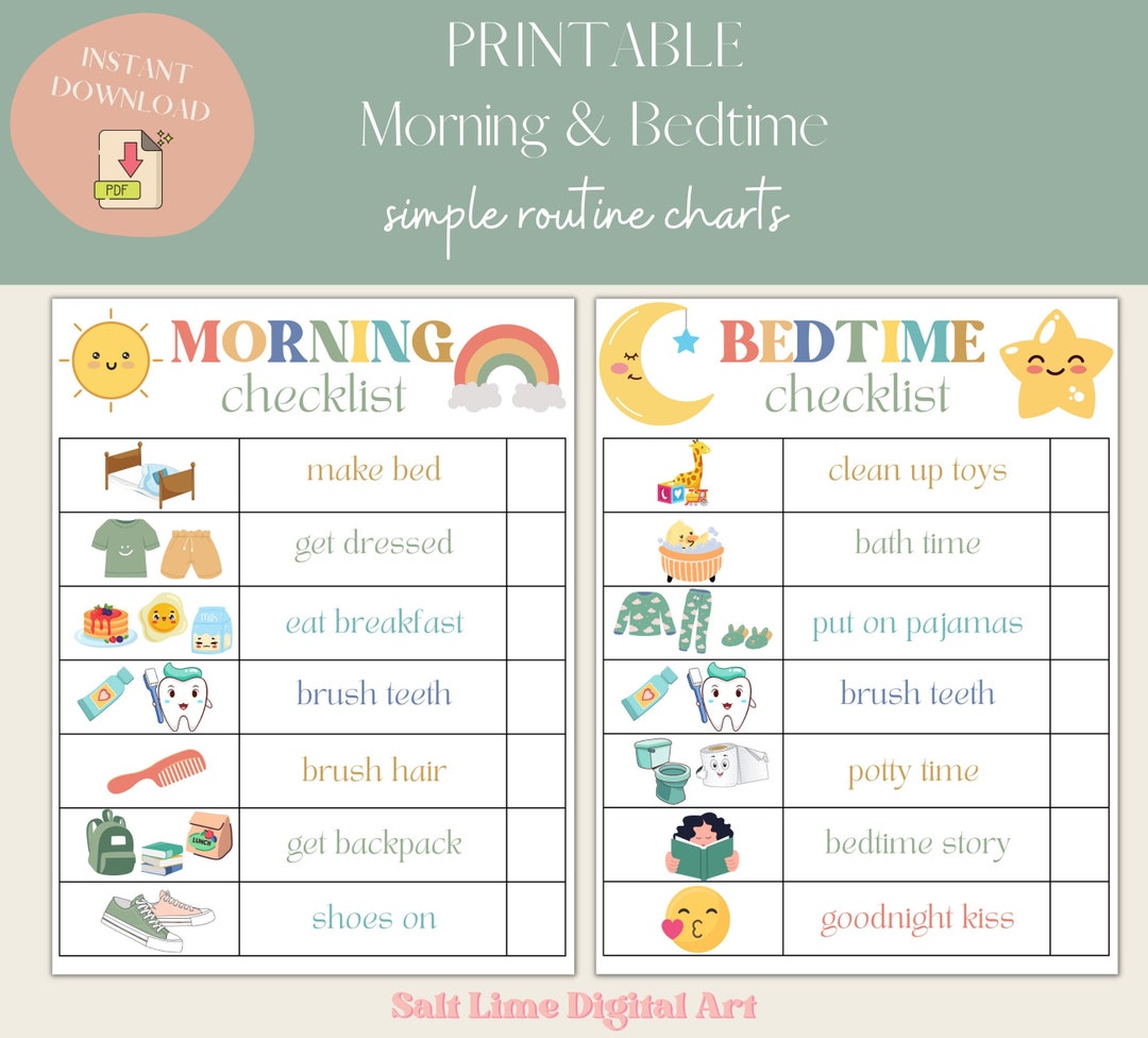 CUSTOM Bedtime Routine for Kids, Morning Routine Checklist, Printable ...