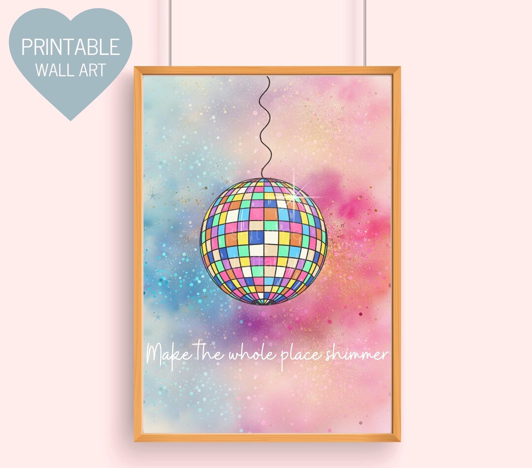 Retro Pink Disco Ball Colorful Poster Wall Print Digital Print - Etsy