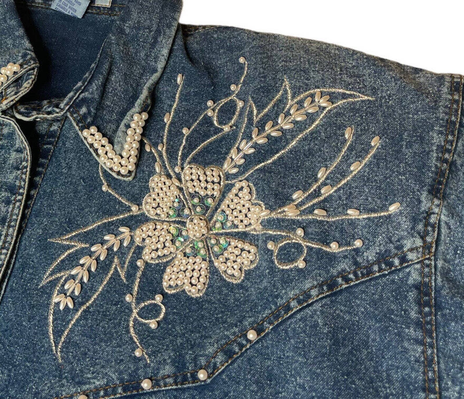 Vintage 80s Pretty Bleu Womens Stonewashed Denim Pearl Embellished Jean ...