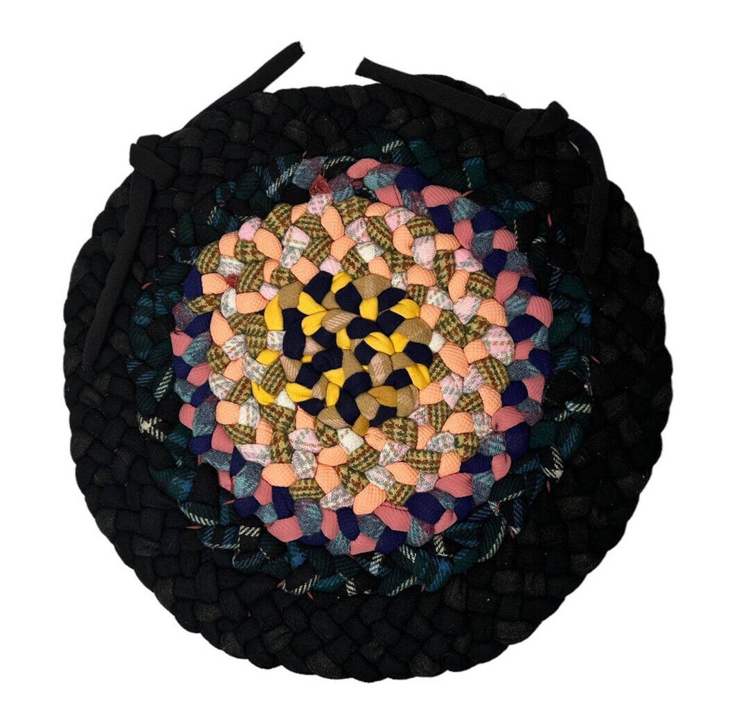 Round Farmhouse Woven Reversible Braided Rug Chair Stool Pad W/ Ties ...