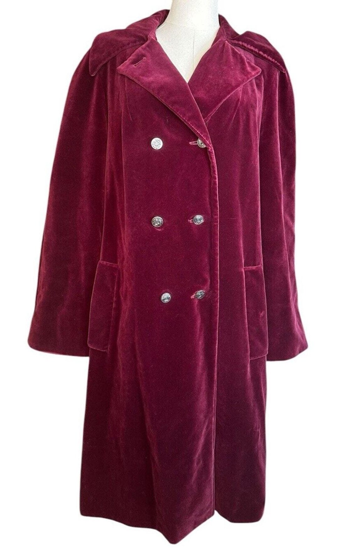 Vtg Betty Rose Burgundy Red Velvet Double Button 3/4 Length Coat ...