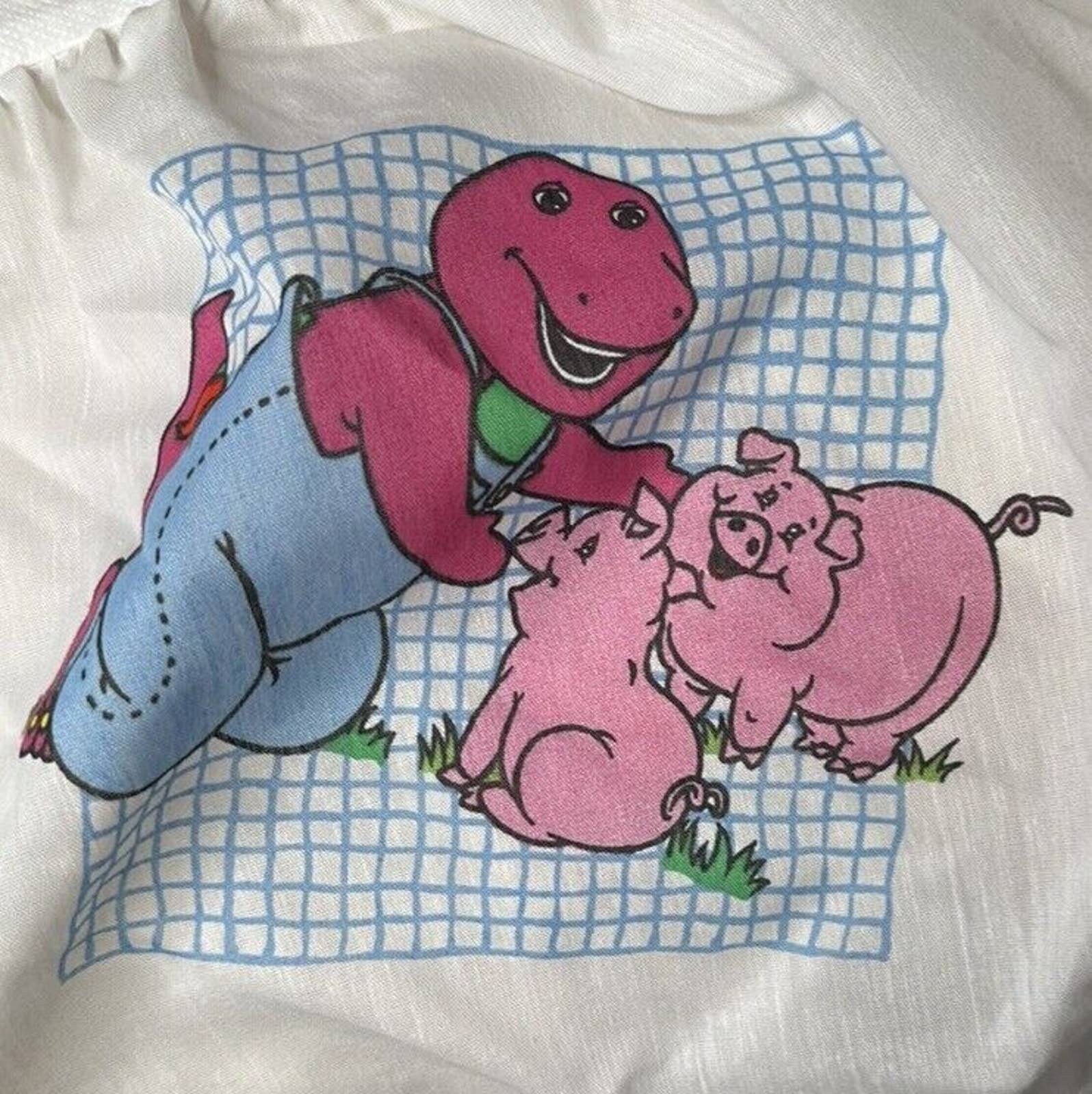 Vtg 90s Barney and Friends W/farm Animals Twin Bed Dust Ruffle the Bibb ...
