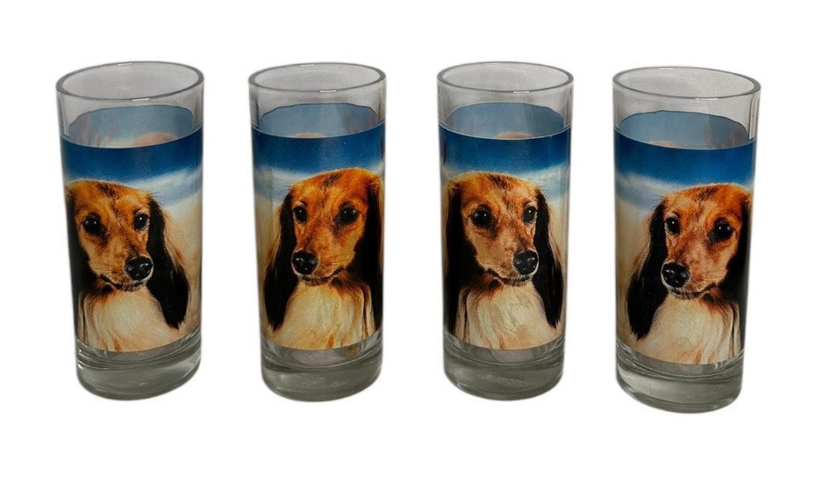 Vintage Set of 4 Dachshund Dogs Drinking Glasses Barware Weiner Dog ...