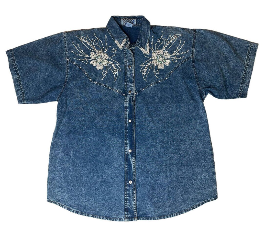 Vintage 80s Pretty Bleu Womens Stonewashed Denim Pearl Embellished Jean ...