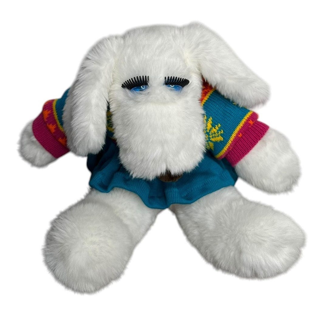 Vtg Ertl Le Mutt Fifi La Femme White Stuffed Plush Dog Blue Eyes Ski ...