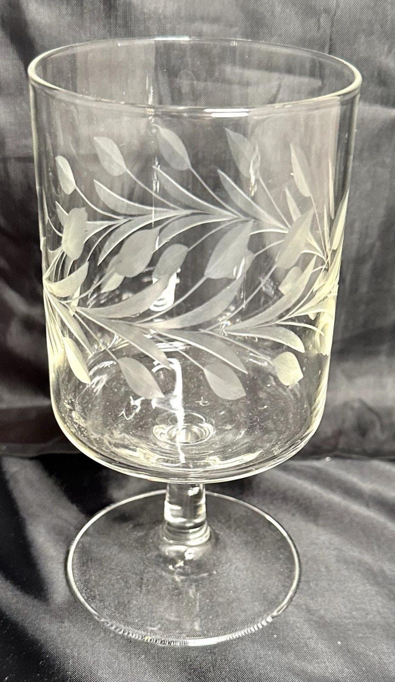 Vtg Etched Clear Glass Square Barware Apertif Cocktail Wine Glasses ...