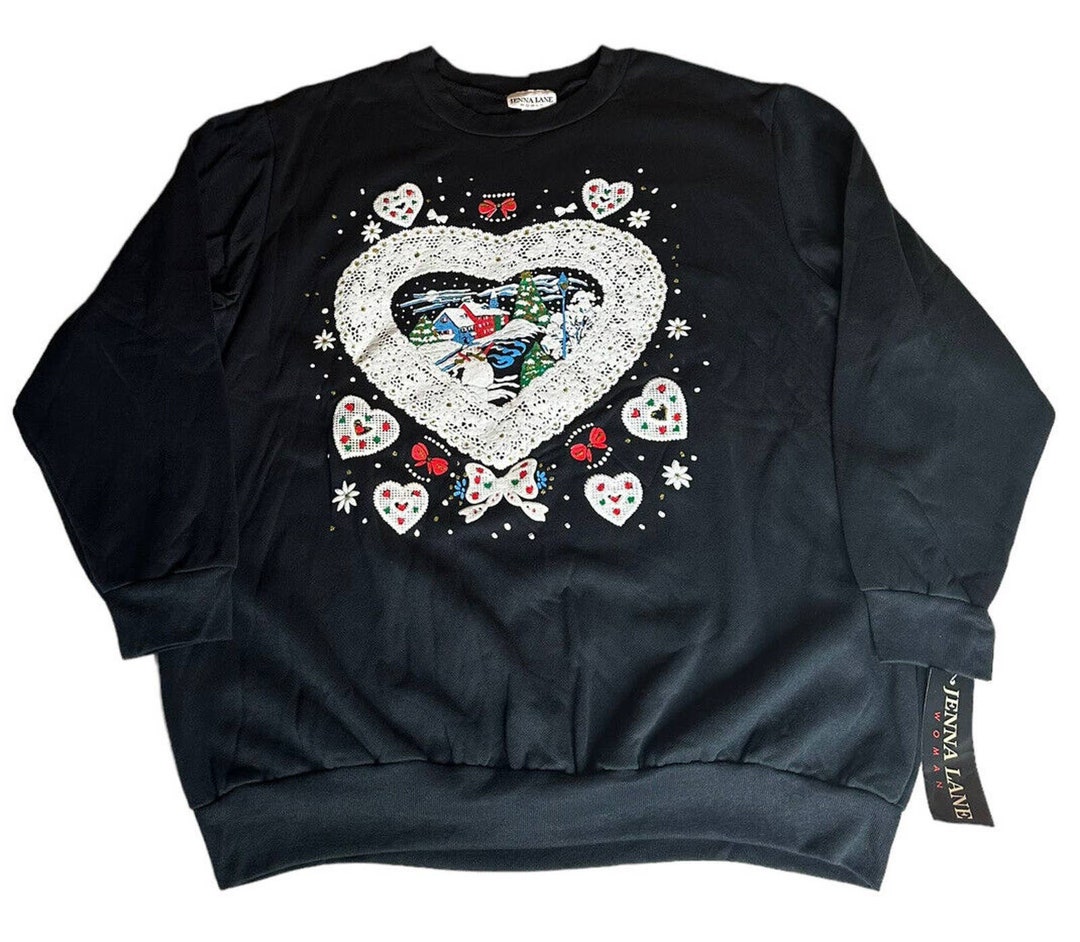 NEW Vintage 90s Jenna Lane Woman Black Winter Christmas Sweatshirt Size ...