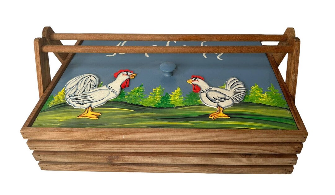Vintage Handpainted Wooden Box Home Cookin' Roosters W/handles ...