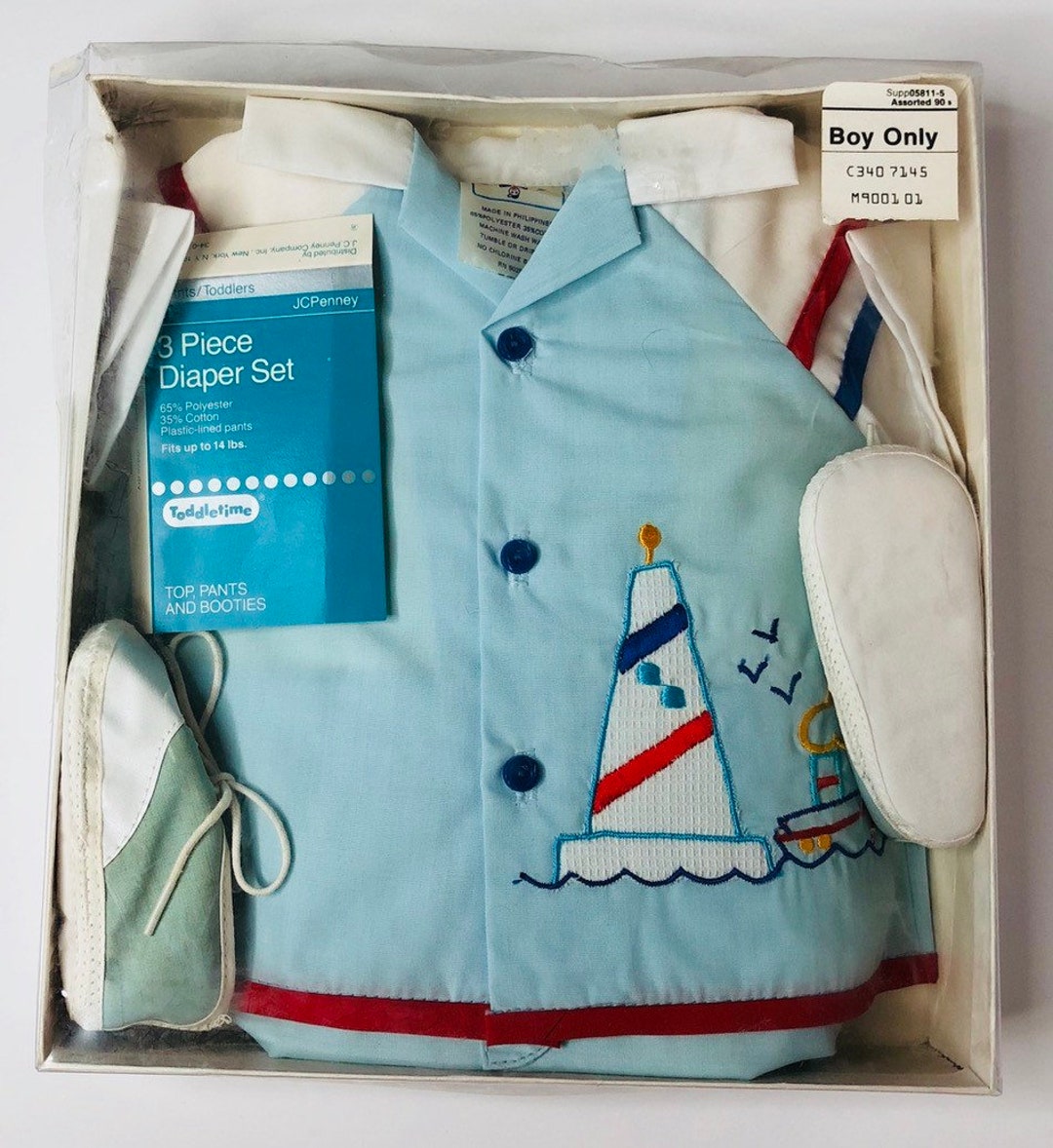 Vintage Toddletime 3 Piece Lighthouse Nautical Outfit Top Pants Booties ...