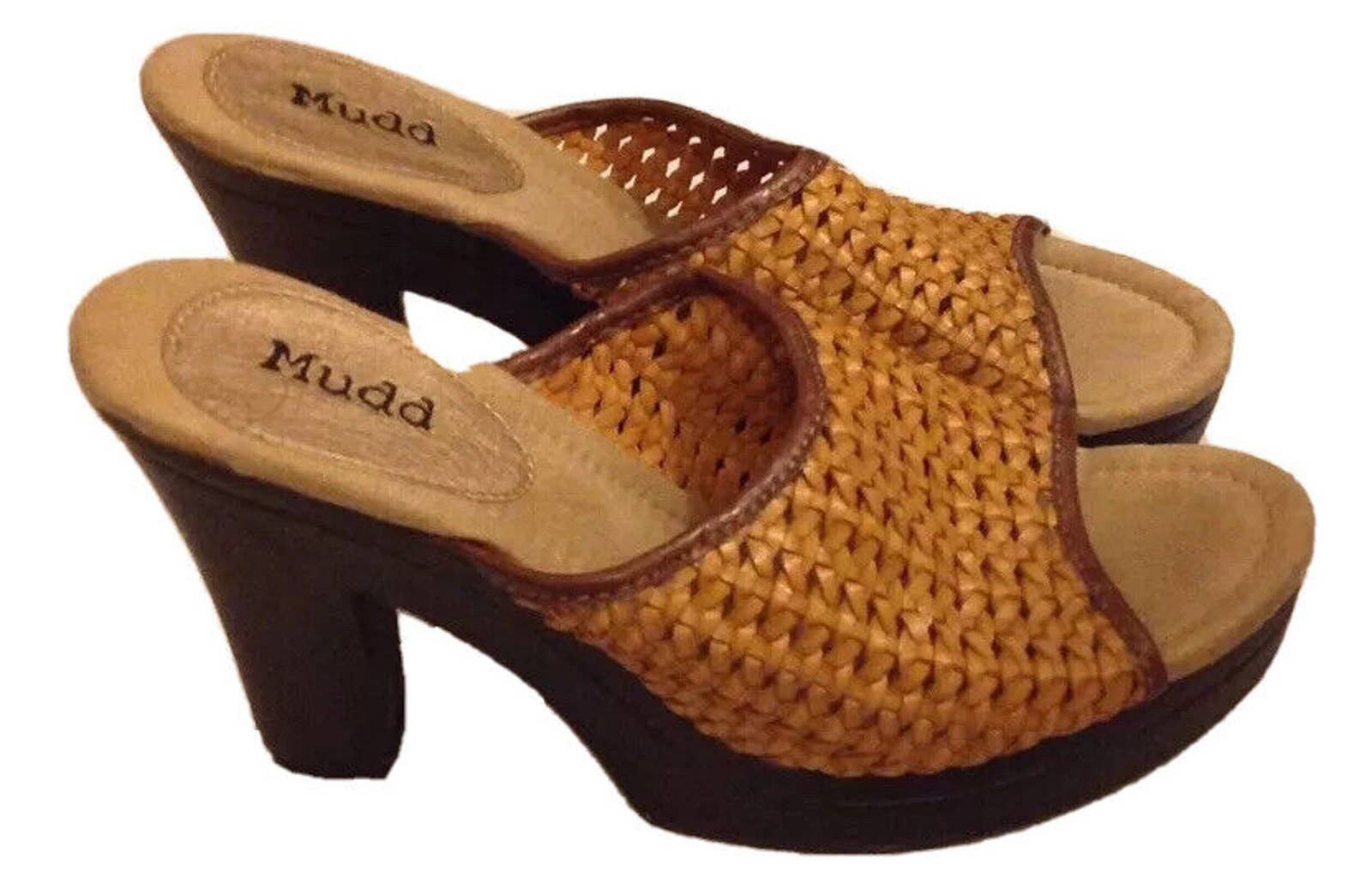 Vintage MUDD Y2K Create Brown Tan Woven Platform Slide Sandals Womens ...