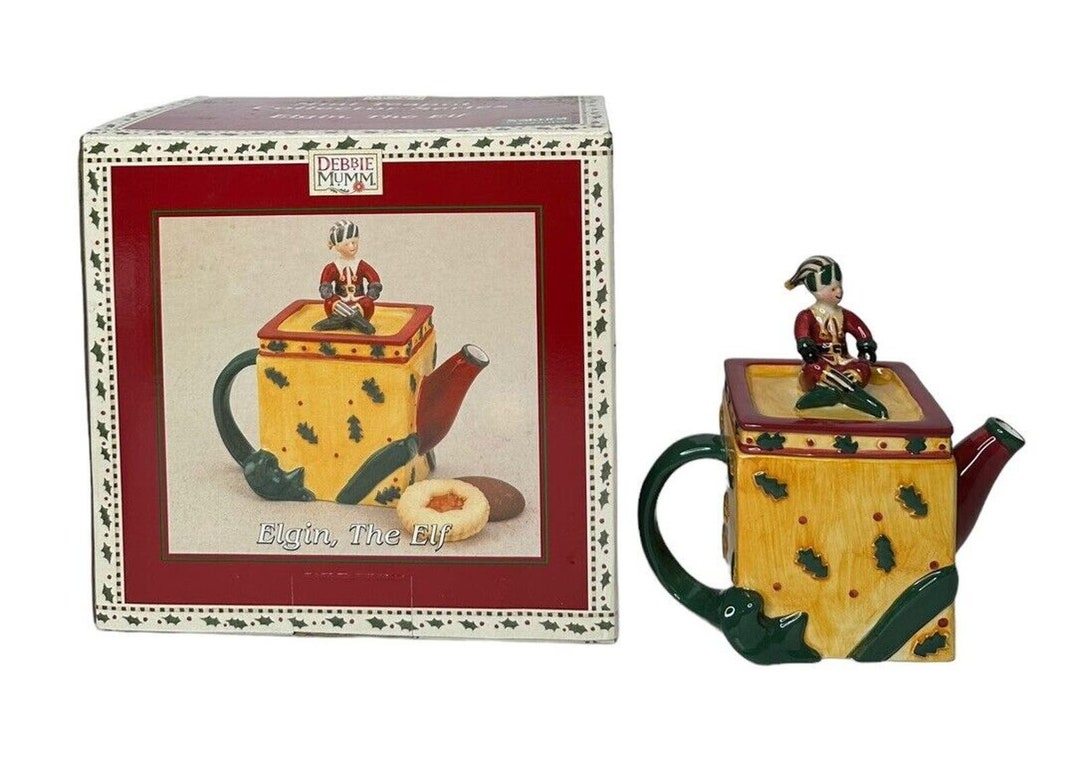 Vtg Debbie Mumm Elgin the Elf Handpainted Collectible Christmas Teapot ...