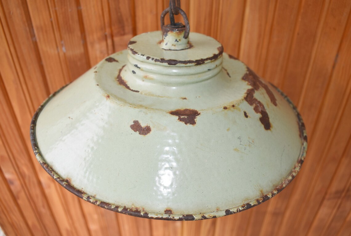 Vintage Enamel Lamp Enamel Lamp With Forged Chain Rare Light - Etsy