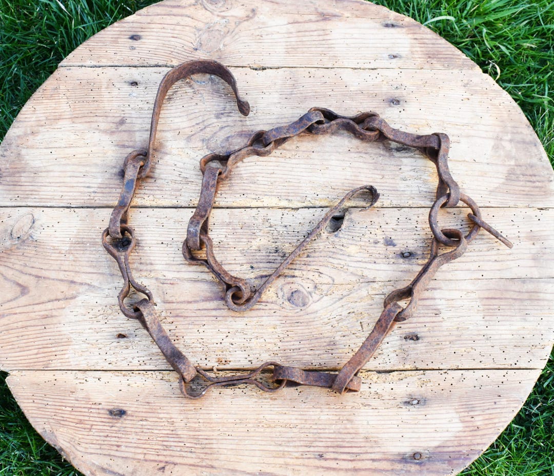 Antique Solid Wrought Iron Chain, Antique Hook, Hand Forged Chain, Hook ...