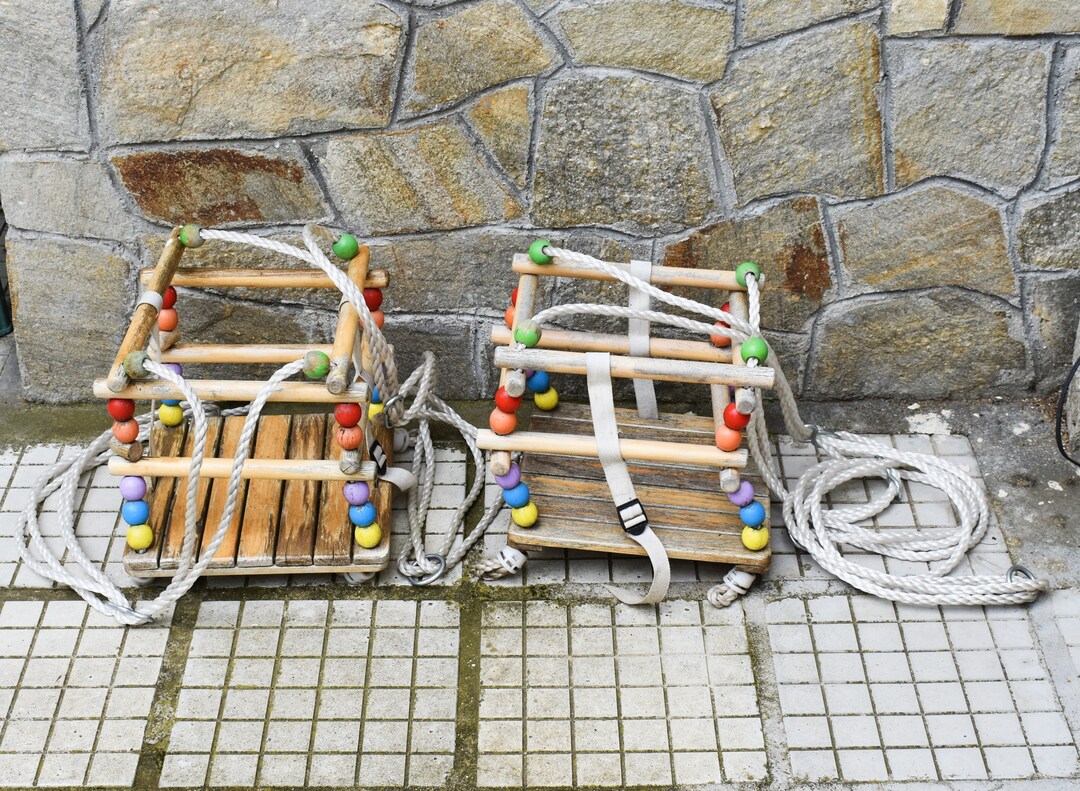 2 Vintage Wooden Children's Swings, Garden Swings, Rope Swings, Vintage ...