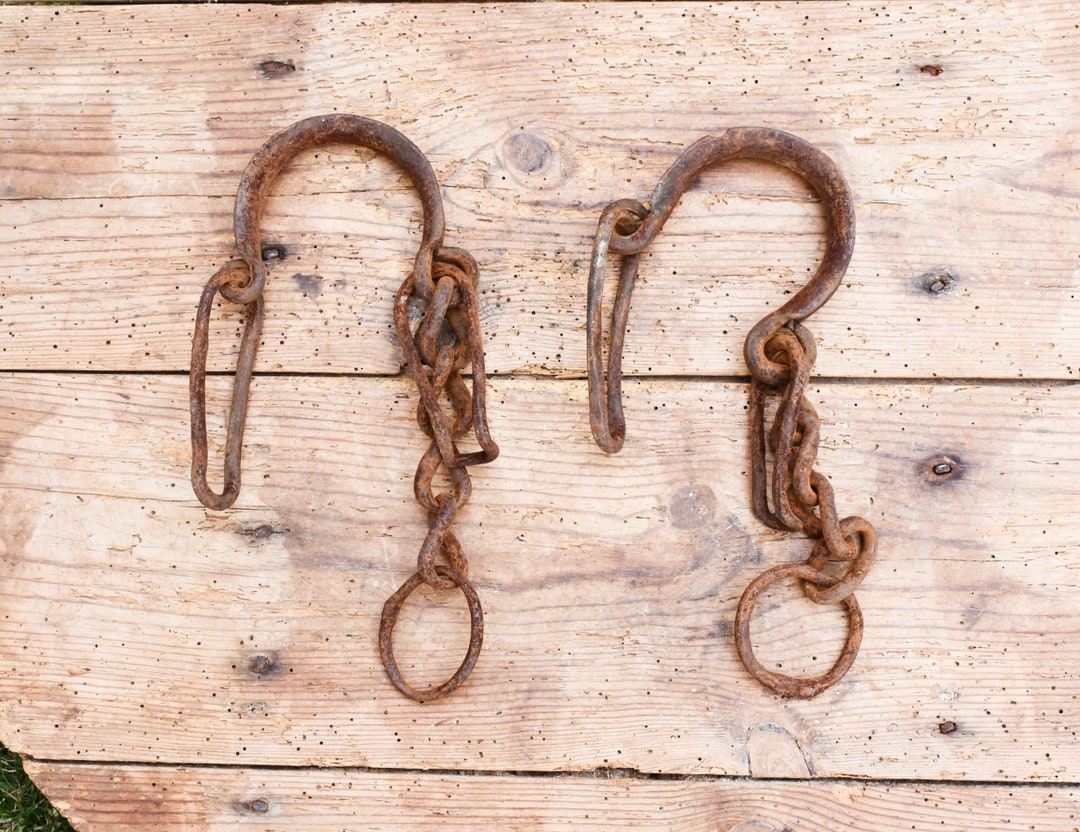 Old Wrought Iron Horse Chain, Antique Horse Shackles, Hand Forged Horse ...