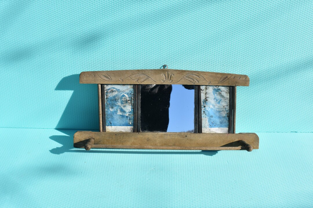 Wall Mirror With Hanger, Old Mirror, Primitive Mirror With Towel Rack ...