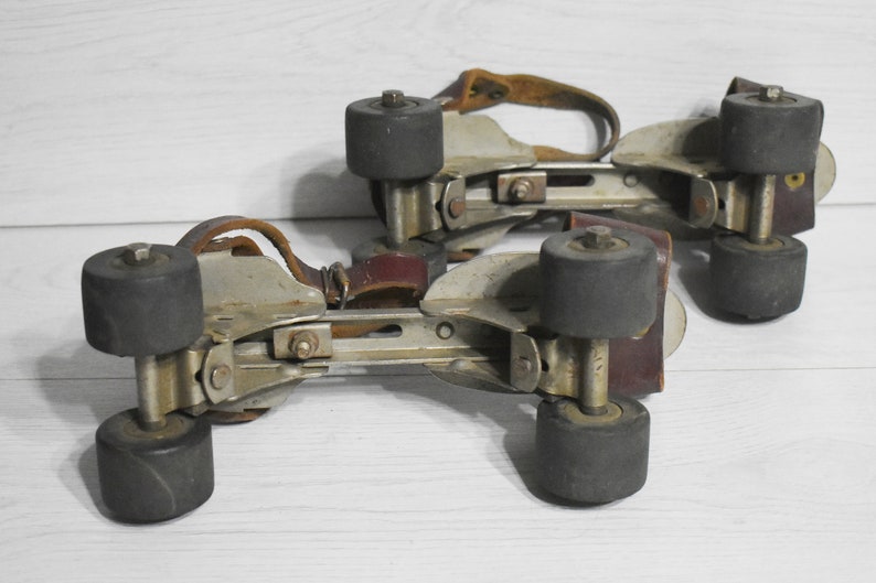 Vintage 70s Metal Roller Skates With Leather Straps - Etsy