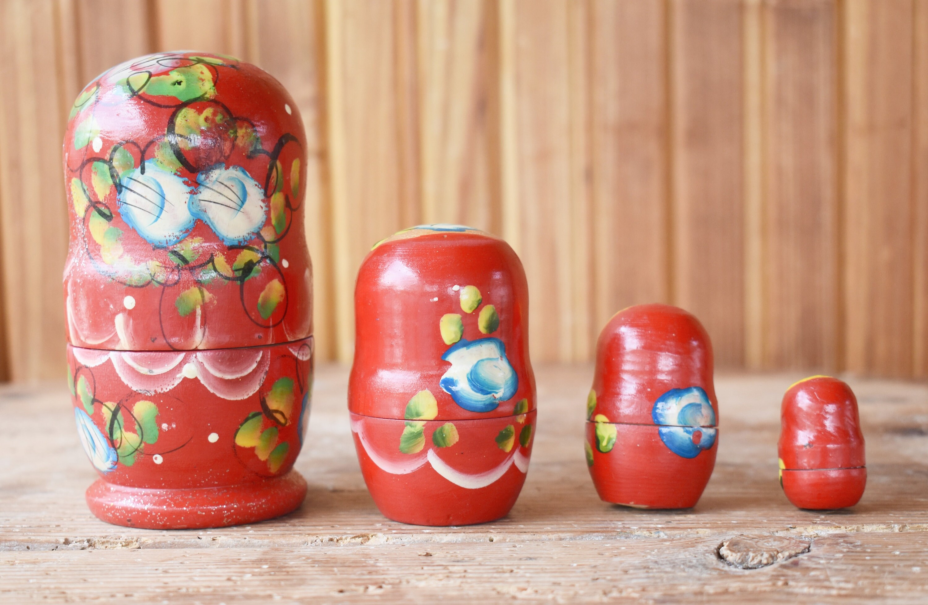 Vintage Hand-painted Matryoshka Doll Set, Soviet Nesting Dolls (4 Piece ...