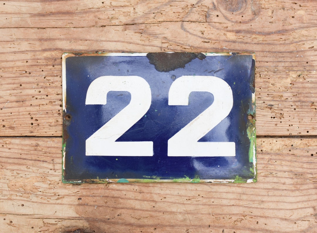 Оld Enamel Sign From the 50s, Number for House, Door Sign 22, Enamel ...