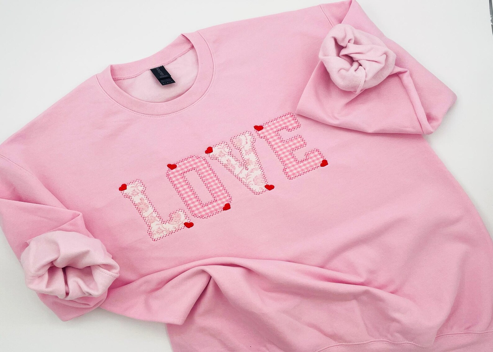 Cute LOVE Embroidered Crewneck - Valentine's Crewneck - With Hearts ...