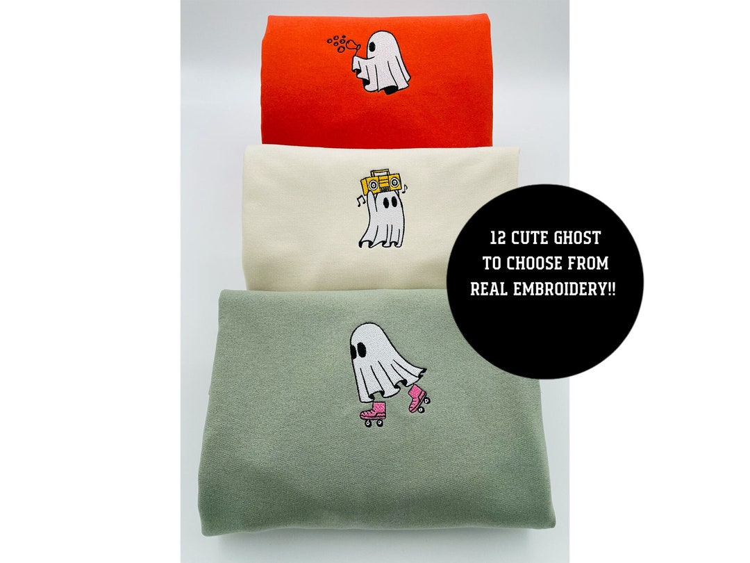 Embroidered Halloween Embroidery Sweatshirt/spooky, Cute Ghost, Y2K ...