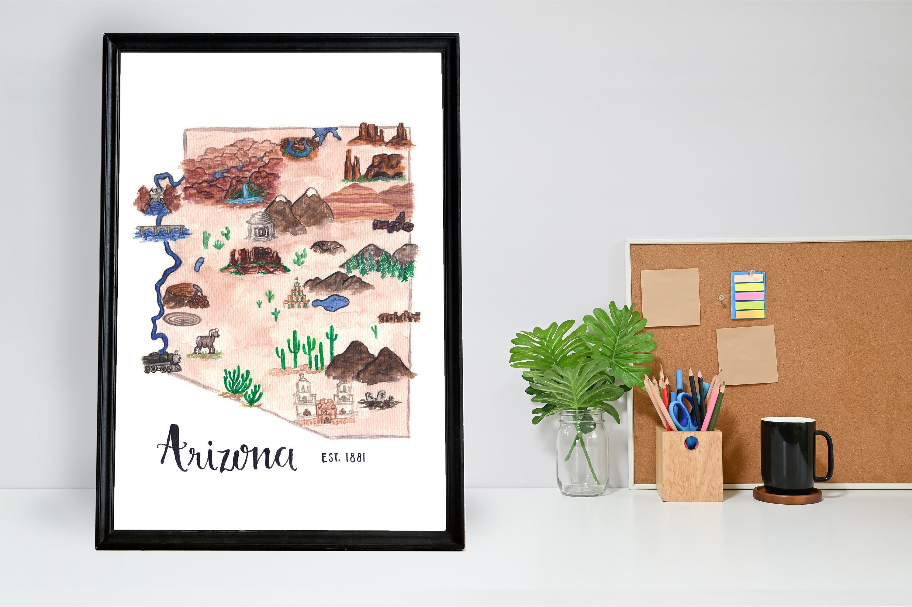 Arizona State Map Art Print Watercolor Painting - Etsy