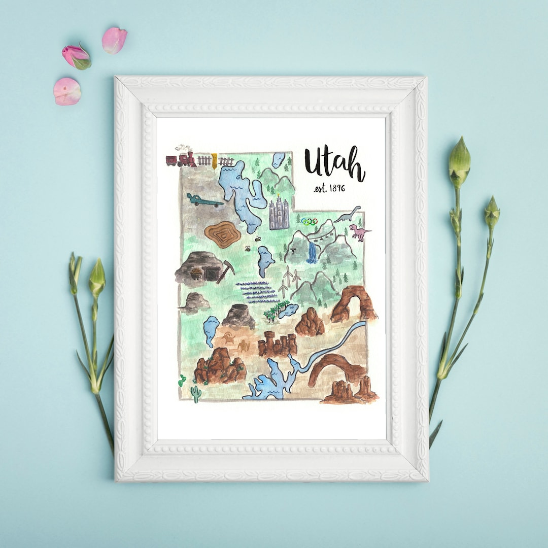 Utah State Map Art Print Watercolor Painting - Etsy