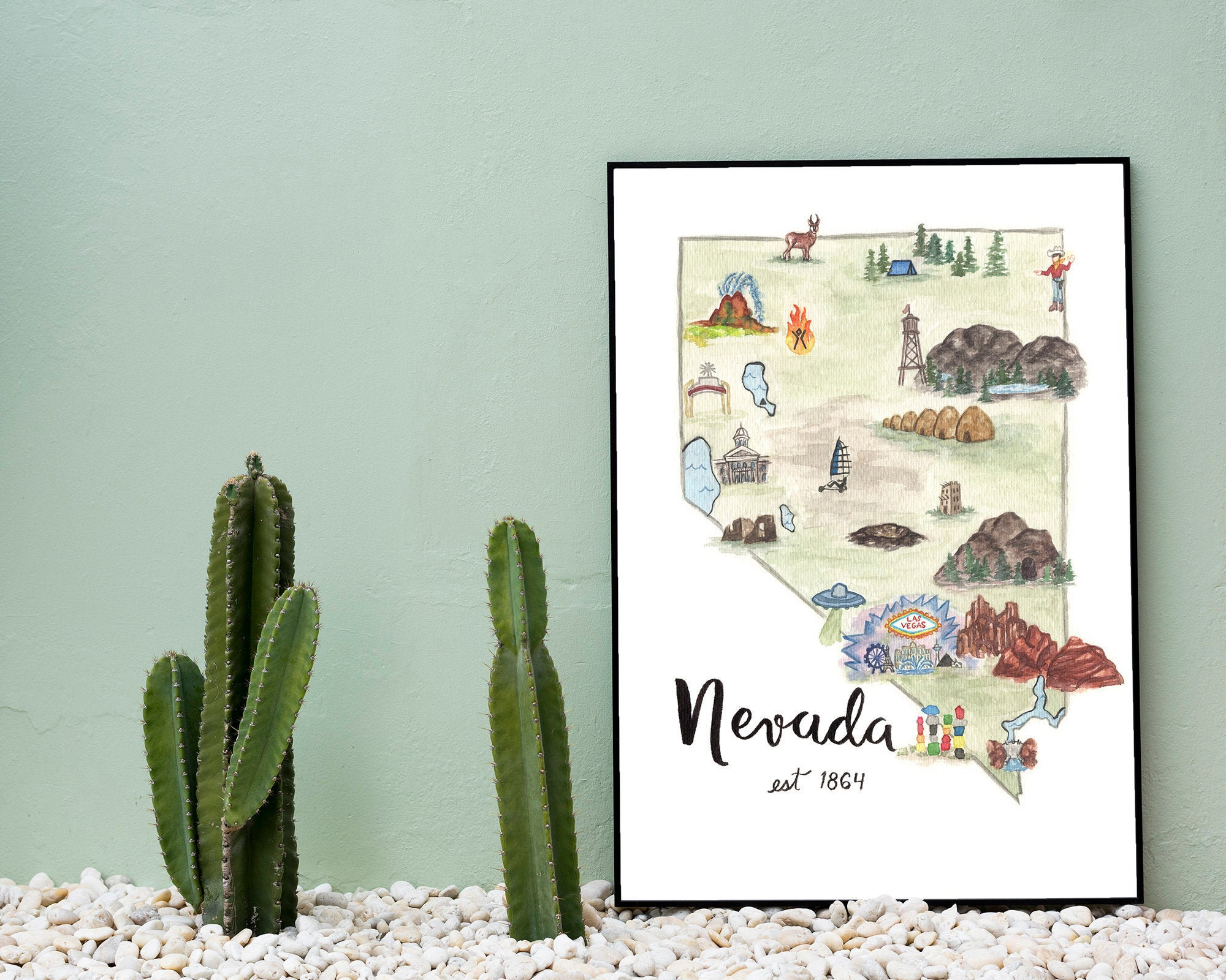 Nevada State Map Art Print Watercolor Painting - Etsy