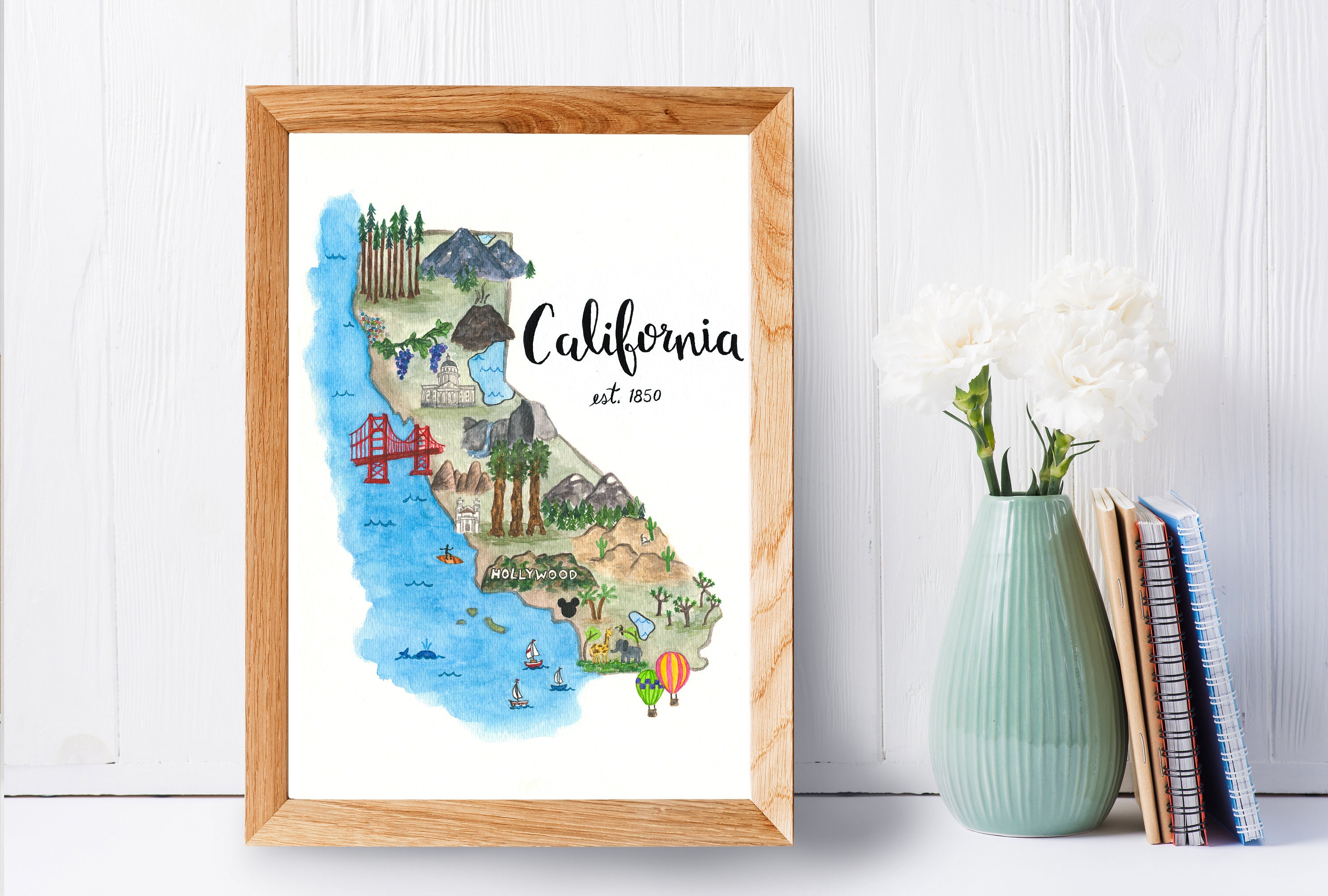 California State Map Art Print Watercolor Painting - Etsy