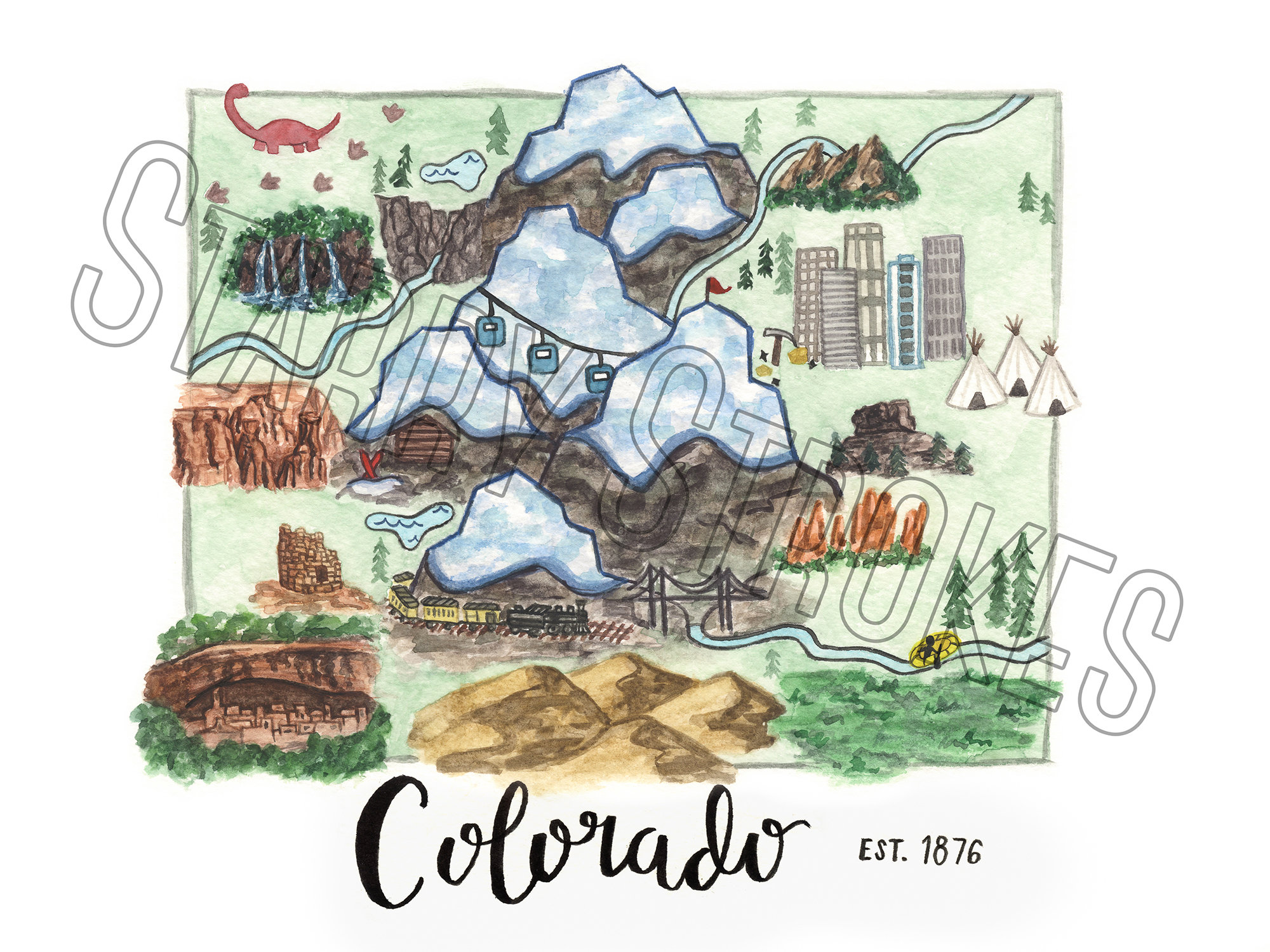 Colorado State Map Art Print Watercolor Painting - Etsy