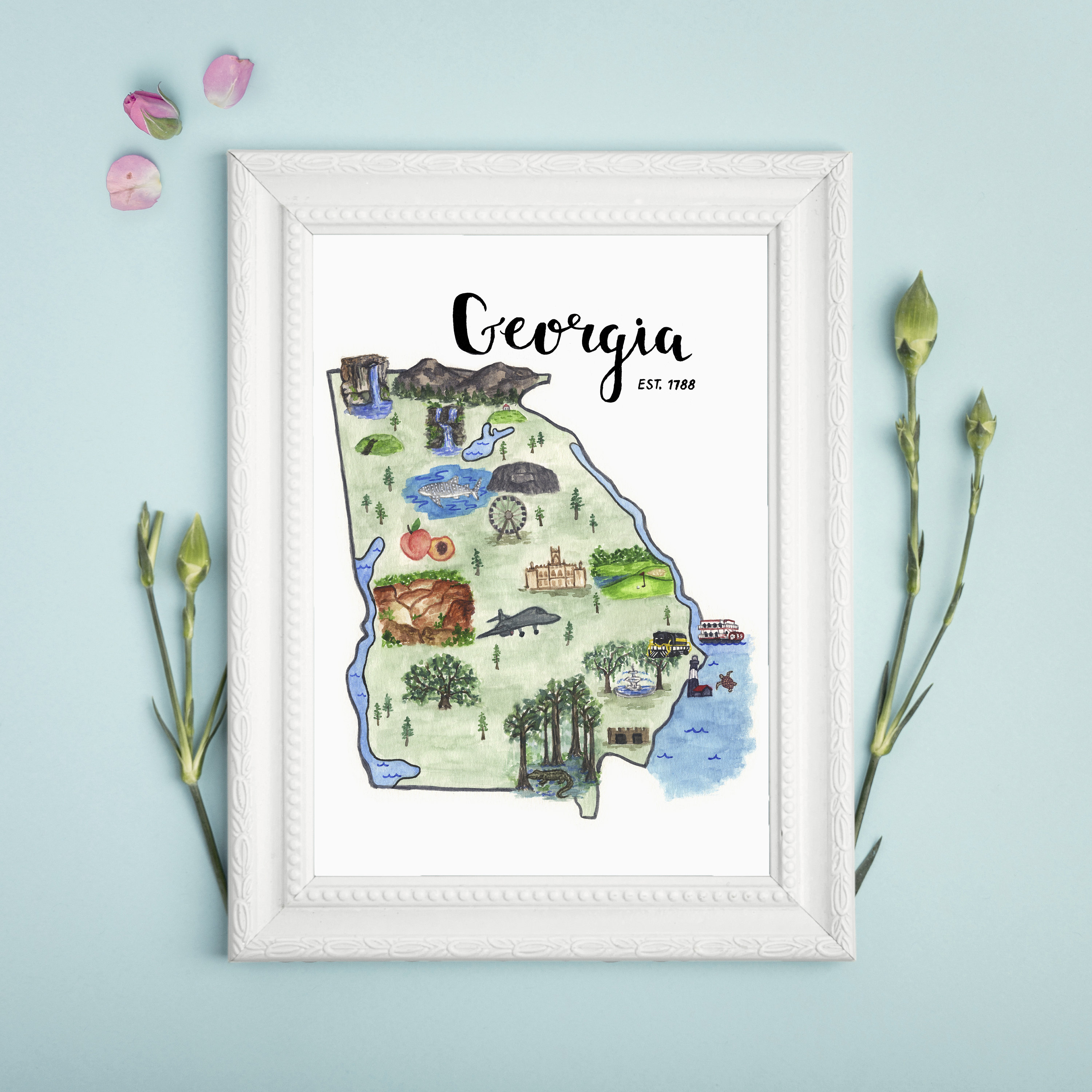 Georgia State Map Art Print Watercolor Painting - Etsy