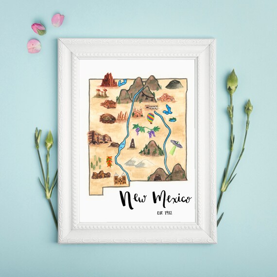 New Mexico State Map Art Print Watercolor Painting | Etsy