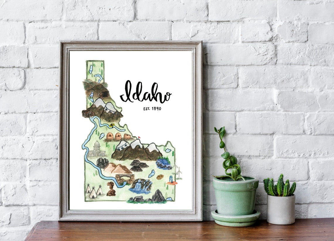 Idaho State Map Art Print Watercolor Painting - Etsy