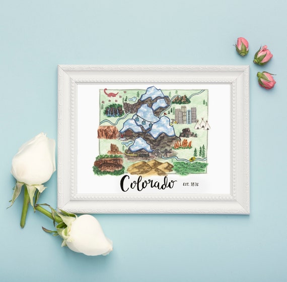 Colorado State Map Art Print Watercolor Painting | Etsy